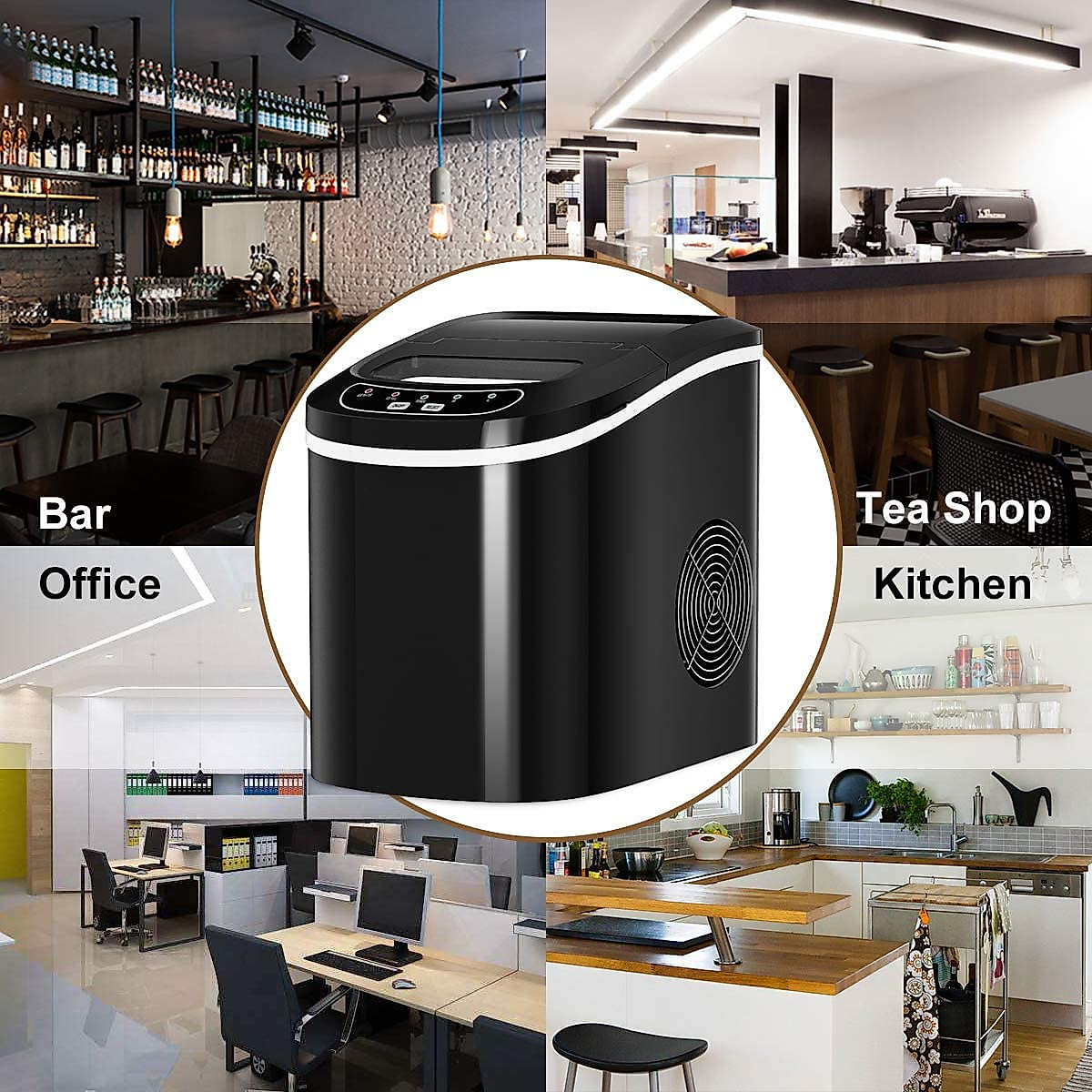 LDAILY Countertop Ice Maker, Make 26 lbs Ice in 24 Hours, Ice Cubes Ready in 6 Mins, High Efficiency Ice Maker with Ice Scoop and Basket, Portable and Compact Ice Machine for Home, Office, Black
