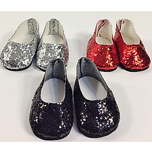 18" Doll Shoes - Red, Silver, Black - Sparkle Glitter for American Girl Dolls