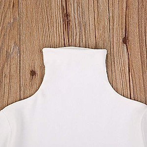 Toddler Baby Little Girls Turtleneck T Shirt Top Long Sleeve Basic Solid Color Blouse 1-5Years Old (White Turtleneck Shirt, 5-6X)