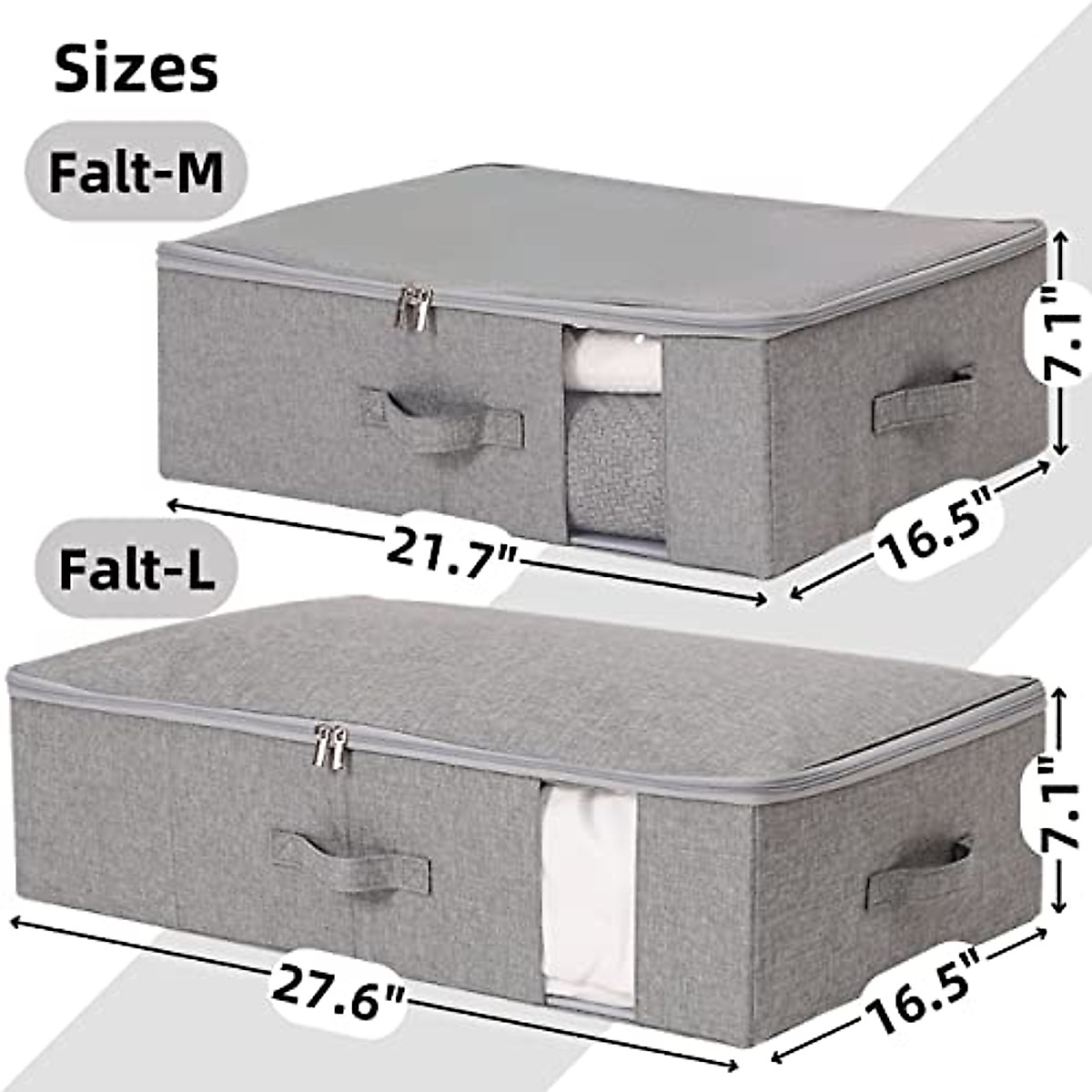 tianzong Large Capacity Foldable Storage bins with Clear Window, Blankets Clothes Comforters Organizer Container with Reinforced Handles and Sturdy Zipper lid (Grey, (L 40L)×2)