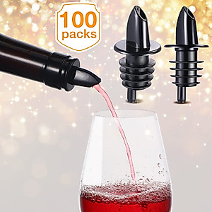 100 Packs Liquor Bottle Pourers Flow Pourers Plastic Spouts Black Bottle Pourers for Bars Clubs Pubs Restaurants Coffee Shops and Home