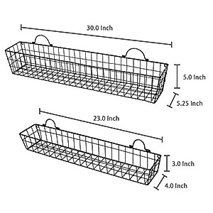 MyGift Country Rustic Wall Mounted Black Metal Wire Storage Baskets Display Racks, Set of 2
