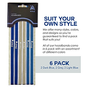 Athlé Skinny Headbands for Women and Men - 6 Pack - Elastic Headbands for Women and Men - Non Slip Silicone Grip - Lightweight and Comfortable Thin Headbands - Blue, Grey