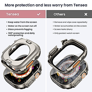 Tensea (2 in 1) for Waterproof Apple Watch Ultra 2/Ultra Screen Protector Case 49mm Accessories, iWatch Protective PC Face Cover Built-in Tempered Glass Film, Front and Back Bumper (49 mm)