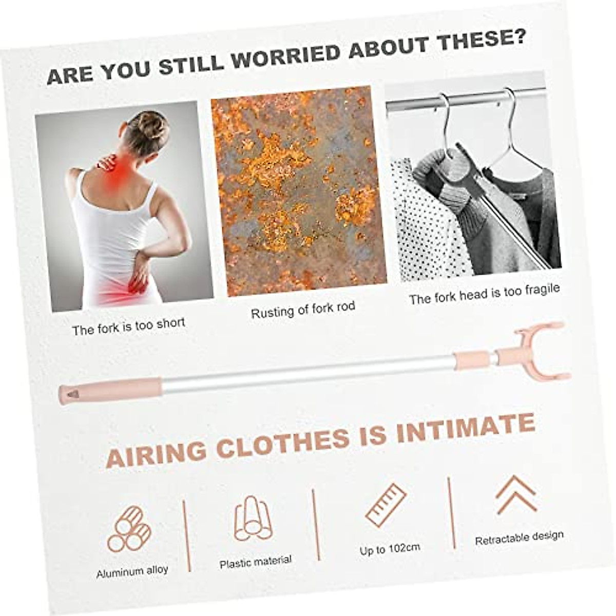 Zerodeko Retractable Clothes Rail Outdoor Clothing Adjustable Hitch Plastic Hanger Household Clothes Forks Garment Hook Reach Pole Closet Rods for Hanging Clothes Simple Pole for Clothes