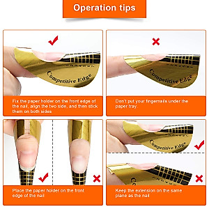 AHIER Gold Horseshoe Nail Forms, 200PCS Nail Extension Tips and UV Gel Guide Stickers
