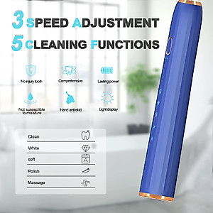 Kingheroes Sonic Vibration C1PRO Electric Toothbrush, Light Blue, Battery Powered, Unisex-Adults