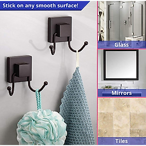 HOME SO Suction Cup Hooks for Shower, Bathroom, Kitchen, Glass Door, Mirror, Tile – Loofah, Towel, Bath Robe Removable Hook Holder – Prisma Collection, Stainless Steel Bronze (2-Pack)…