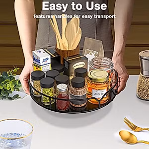 Lazy Susan Turntable Organizer - 9" Metal Rotating Spice Rack for Cabinet Pantry Refrigerator, Black