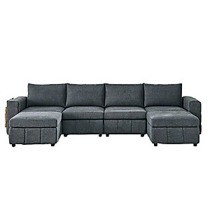 FANCUF Upholstered Modular Sofa, U-Shaped Sectional Sofa Sets for Living Room Apartment(4-Seater with 2 Ottoman)