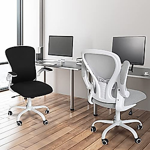 ELECWISH Ergonomic Home Office Chair Fabric Desk Chair with Adjustable Lumbar Support and Height, Mid Back Swivel Executive Chair with Flip up Armrests (Grey)