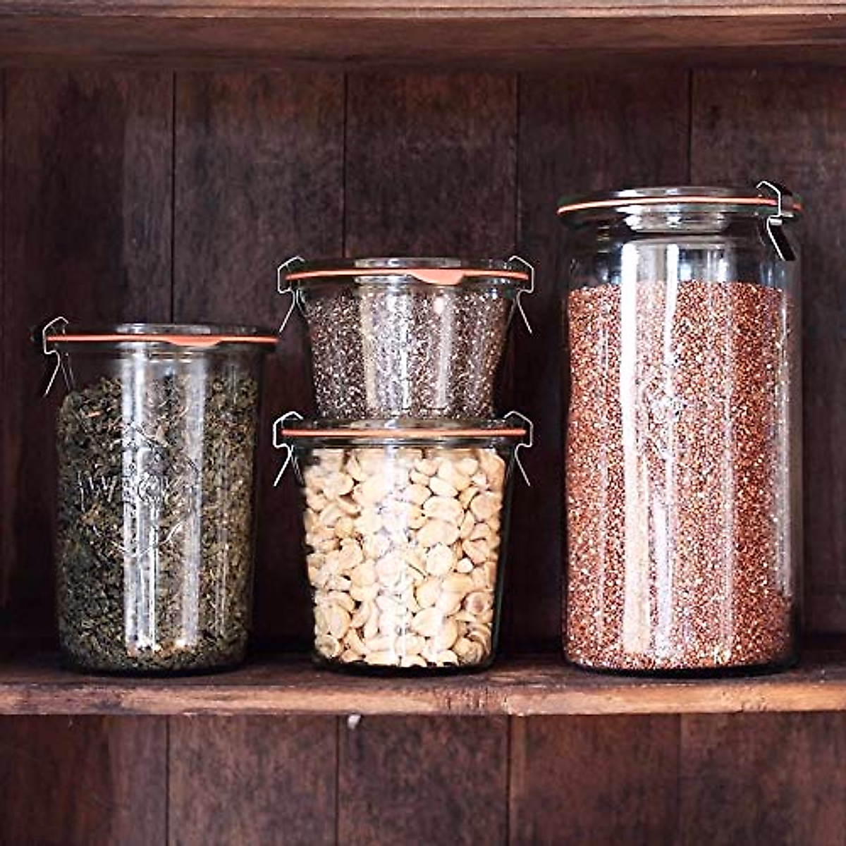 Weck Jar 974 Glass Jars 1.5L with Large Storage Capacity Preserving Jars with Airtight Lids Suitable for Pickling - 1 Jar with Glass Lid & Wooden Lid 54 fl. oz