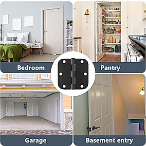 HOSOM 36 Pack Matte Black Door Hinges 3.5 x 3.5 Inch, Interior 3 1/2 Inch Door Hinges Rounded with 5/8 Radius Corners