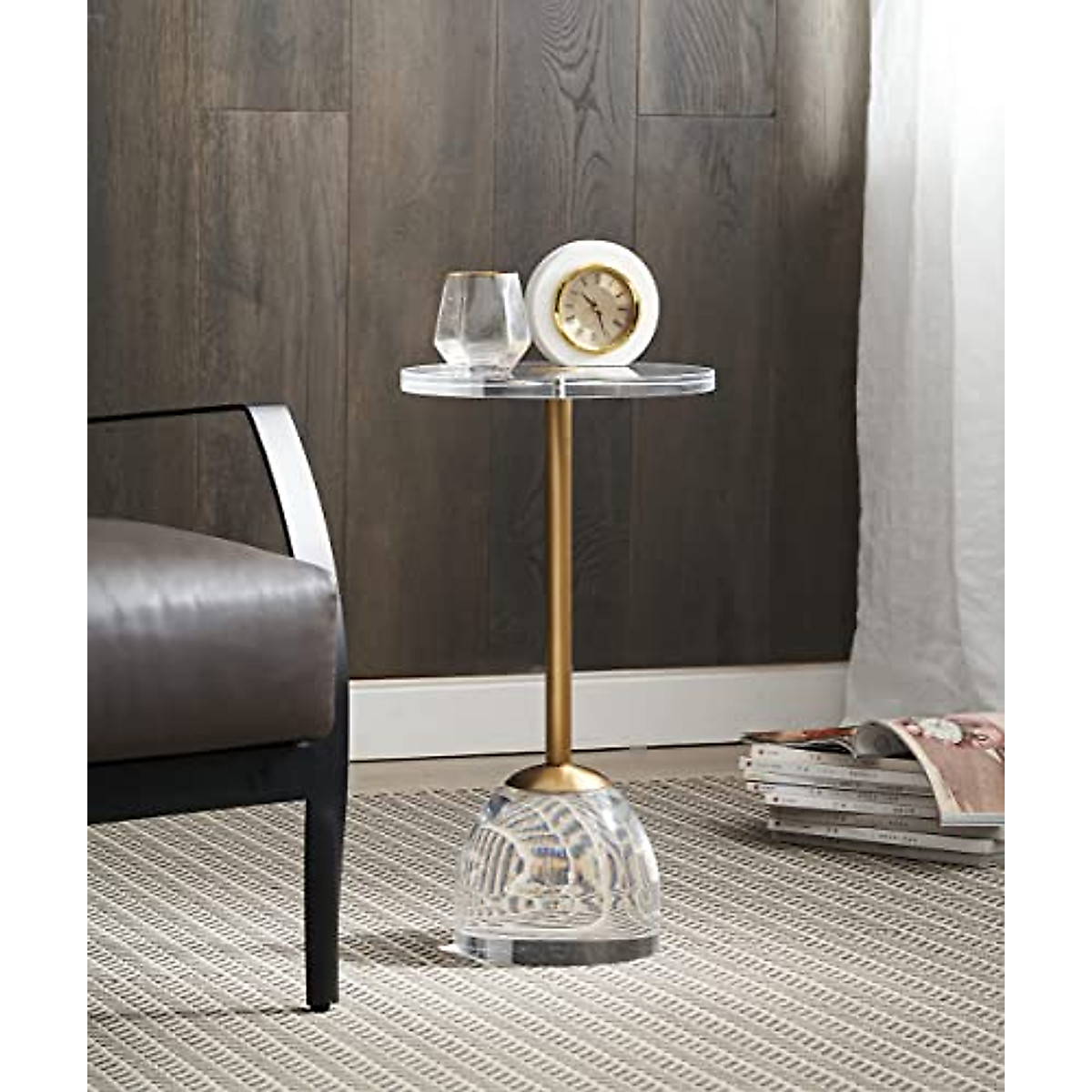 Artmaze Clear Acrylic End Table,Brushed Brass Metal,Side Table for Office,Nightstand for Living Room and Bedroom,Easy Assembly,12x12 inch，21.3 inch high