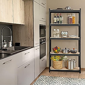 Topeakmart 2PCS Storage Shelves 5 Tier Adjustable Metal Shelving Unit Utility Shelves Garage Storage Racks for Warehouse Garage Pantry Kitchen- Black, 35.5 x 12 x 71 Inch