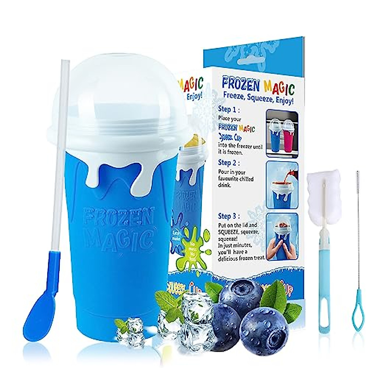 Nenkarn Slushy Maker Cup, Upgrade 17oz/500ml Slushie Cup, TIK TOK Quick Frozen Magic Cup, Double Layers Slushie Maker Cup, Fasting Cooling Make And Serve Slushy Cup For Milk Shake, Smoothies, Slushies (Blue)