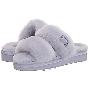 Dearfoams Women's Fireside Benalla All Over Shearling Double Band Easy on/Off Slide Slipper, Eventide, 9