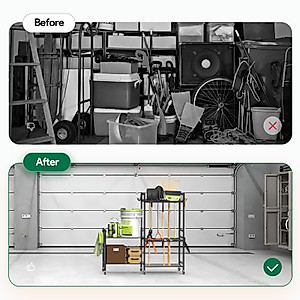 NAVOROGE Garden Tool Organizer for Garage,Yard Tool Holder with Wheels,Multifunctional Tool Storage Rack with 5 Hooks,for Garden Shed Garage Yard Basement Lawn,Up to 35 Long-Handled Tools,Black