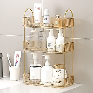 INVSSENE Bathroom Organizer Countertop, Vanity Organizer Trays for Bathroom Counter, Bathroom Tray Counter Organizer, Plastic Tray Stand for Perfume, Makeup, Skincare(Clear, 3 Tiers)