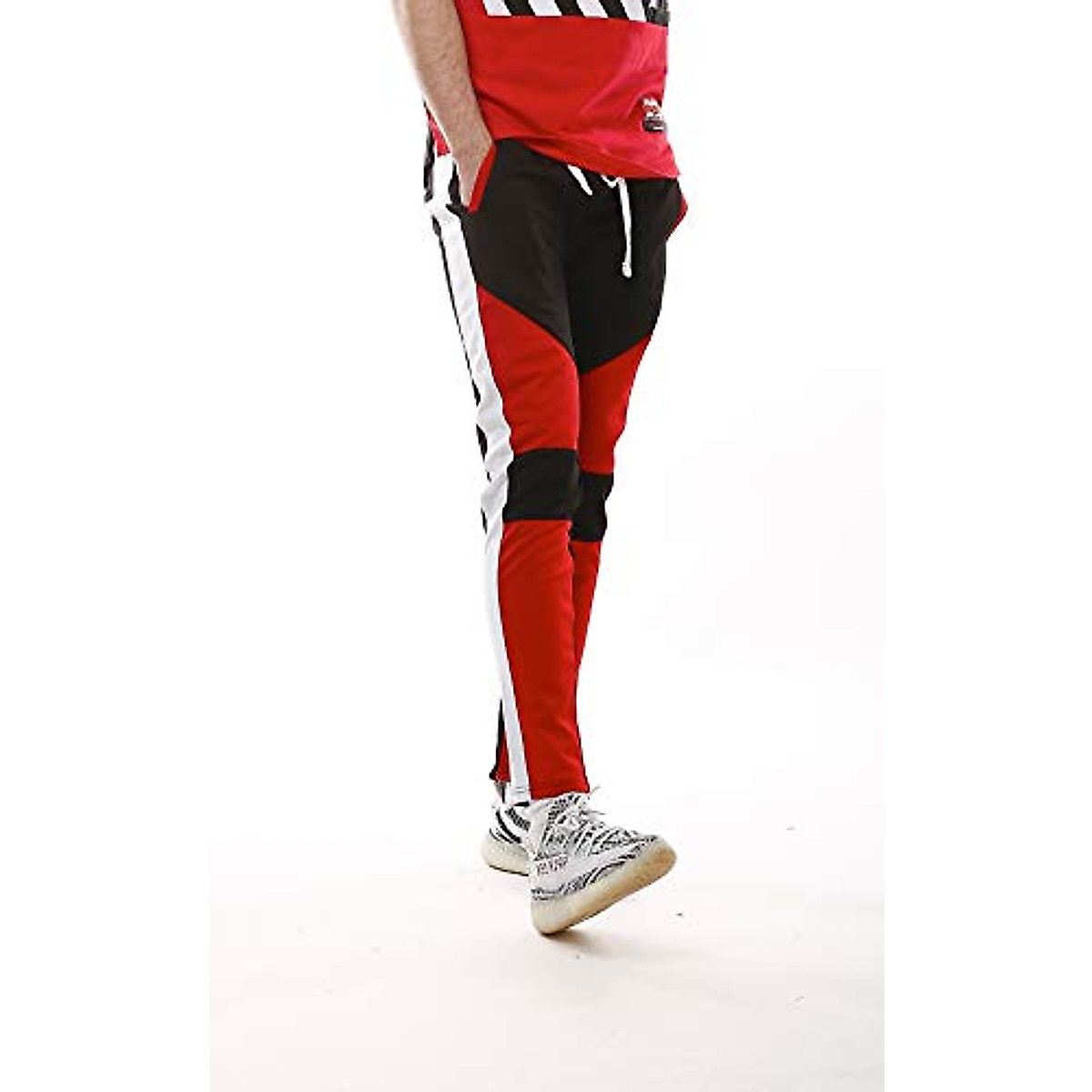 SCREENSHOTBRAND-P41901 Mens Activewear Premium Slim Fit Track Pants - Athletic Jogger Color Block Cut & Sew Sportswear Bottoms-Black-Medium