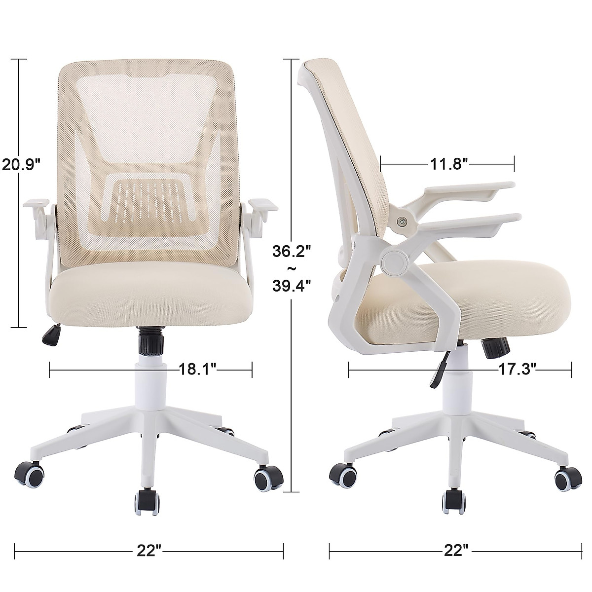 VECELO Mid-Back Swivel Ergonomic Office Chair with Adjustable Arms Mesh Lumbar Support for Computer Task Work, Beige