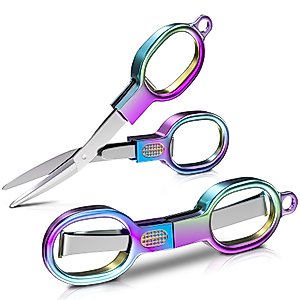 Folding Scissors, 2 Piece Stainless Steel Mini Small Scissors Pocket Portable Folding Travel Scissors Miniature Craft Scissors for Travel, Outdoor, Home, Office Use