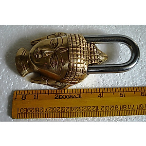 Home - Garden Brass Padlock - Lock with Keys - Working - Brass Made - Type : (Lord Buddha - Brass Finish)