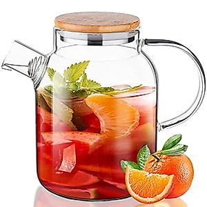 PARACITY Glass Pitcher 61 oz/ 1.8 L, Water Pitcher with Lid and Filter, Iced Tea Pitcher with Large Spout, Easy to Clean High Borosilicate Glass Pitcher for Lemonade, Juice, Drinks, Hot/Cold Water