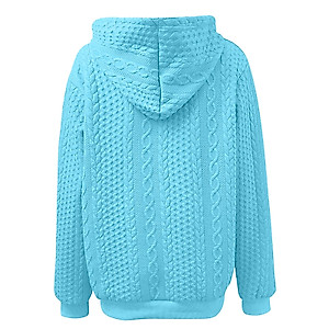 PETYCZEN Fall Sweatshirts for Women Casual Long Sleeve Slouchy Cozy Lightweight Cable Knit Oversized Hoodie Chunky Y2K Sweater Drawstring Pullover Tops Trendy Clothes with Pockets Light Blue 3X-Large