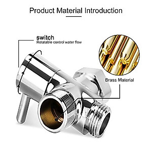 SOMDARHK Bidet T Adapter, Brass T Adapter with Shut-Off Valve, 3 Way Tee Connector 7/8" 16/15" 1/2” Leakproof T-Valve Adapter for Toilet Bidet Sprayer