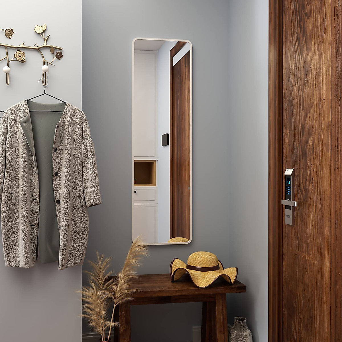 Giftgarden 14”x47” White Full Length Mirror Aluminum Frame, 47” Long Full-Mirror Tall Dressing Mirror, Wall Mounted or Hanging Over Door for Bedroom Bathroom Closet