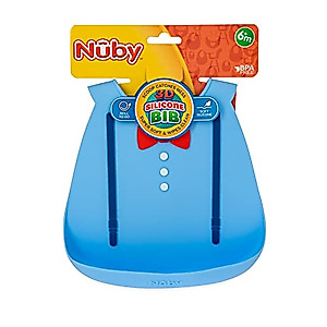 Nuby 3D Soft Silicone Bib with Scoop, BPA Free, 6+M, Suspenders