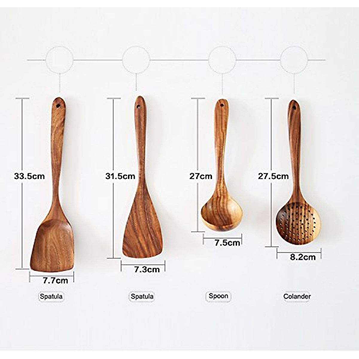 NAYAHOSE Wooden Spoons for Cooking, 4 Pcs Wooden Utensils for Cooking, Natural Teak Wood Spatulas Spoon for Cooking, Nonstick Kitchen Utensil Set