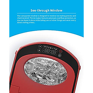 KUPPET Portable Ice Maker Machine for Countertop with LED Display Self-Cleaning Electric Ice Maker with Scoop and Basket, 9 Ice Cubes Ready in 6 mins, 26 lbs Ice in 24 hrs(Red)