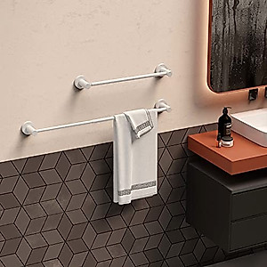 Adjustable Single Bath Towel Bar 16 to 27.6 Inch, ZUEXT Oil Rubbed White Stainless Steel Towel Holder Hanger,Expandable Wall Mount Towel Rail for Bathroom Kitchen,1" Tube Towel Rail Racks w/Hooks