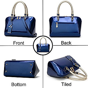 XingChen Shiny Patent Women Faux Leather Handbags Crossbody Bag Top Handle Purse Satchel Bag Shoulder Bag(Pink)