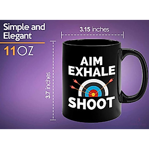 Bubble Hugs Archery Coffee Mug 11oz Black - Aim Exhale shoot - Archery Trainer Bowfishing Deer Shooting Target Shot