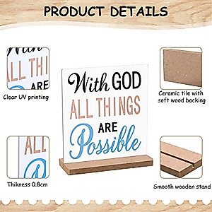 4 Pieces Inspirational Quotes Desk Decor Wood Block Plaque Positive Wooden Table Signs Decorative Wood Table Sign Centerpiece for Women Desk Office Decor Party Table Accessories(Stylish Style)