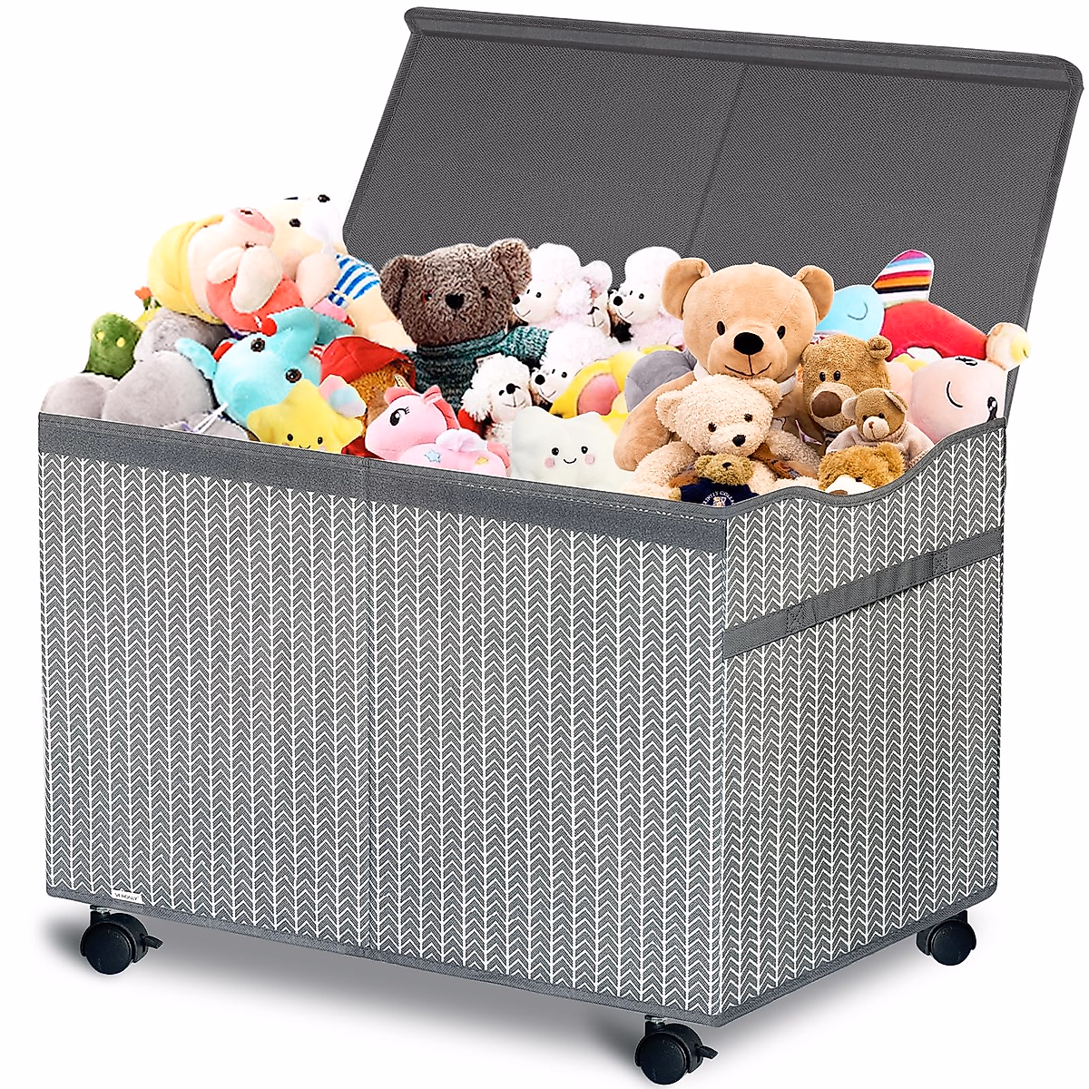 VERONLY Large Toy Box Storage Chest with Wheels for Boys,Girls, Collapsible Kids Toy Organizers and Storage Bins with Lids for Nursery,Playroom (Grey)