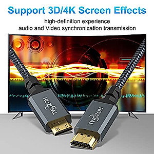 Twozoh Mini HDMI to HDMI Cable 3.3FT, High-Speed HDMI to Mini HDMI Braided Cord Support 3D 4K/60Hz 1080p 720p