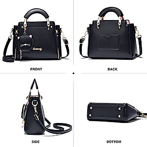 XIAOYU Fashion Purses and Handbags for Women Ladies Leather Top Handle Satchel Shoulder Bags Small Totes (Black)