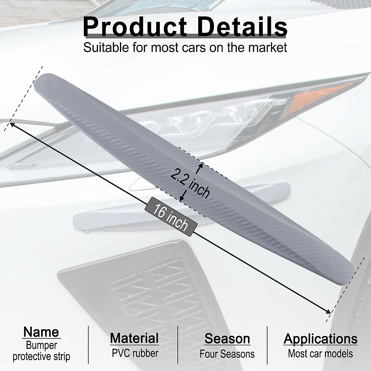 BJSIA 4PCS Rear Bumper Car Protector Strip, Anti-Collision Patch, Front and Back Corner Bumper Strip Anti-Scratch Trim Tape Carbon Fiber Textured, Universal for Cars, SUVs, Trucks 15.9" x 2.08" (Gray)