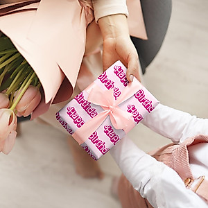 JarThenaAMCS Happy Birthday Wrapping Paper Mini Roll 17in x 32.8Ft Y2K Pink Gift Wrap Paper for Birthday Party Wrapping Supplies