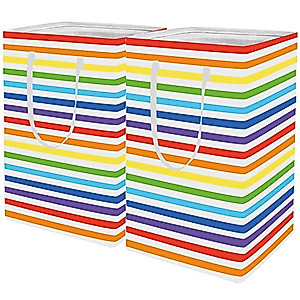ESSME 2 pack Rainbow Laundry Basket Colorful Storage Bins with Long Handles.75L Rainbow Hamper for Kids Hamper,Toys Bin, Room Decor for Boys and Girls, Rainbow Storage Basket, Classroom, Bedroom, Bathroom, Dorm,Travel.(Colorful stripes)