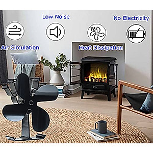 HEUNGBERANT Wood Burning Stove Fan Heat Powered Fireplace Fan for WoodLog BurnerFireplace, Black… (I shape with thermometer)