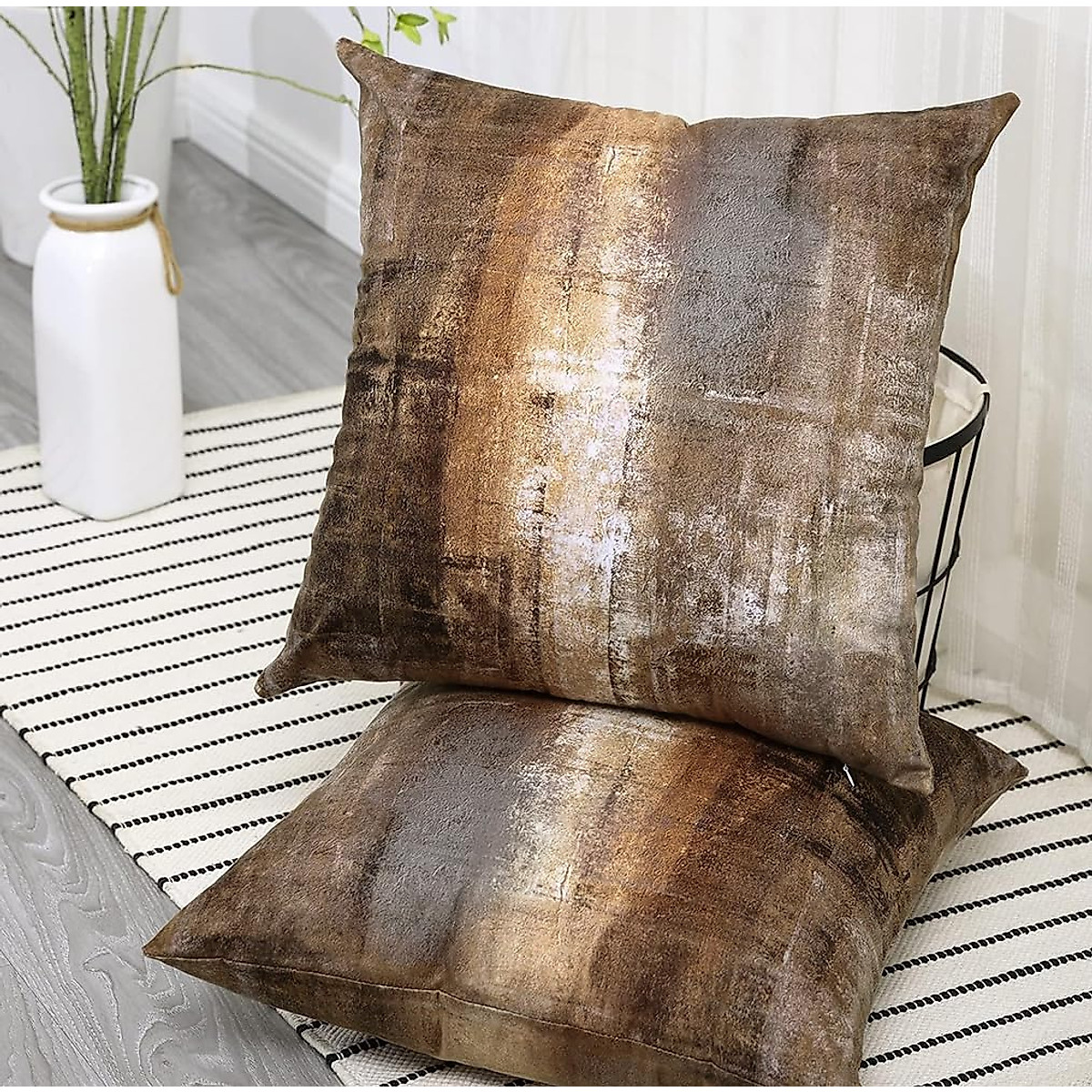 ONELZ Brown Throw Pillows and Grey Throw Pillows Decorative Pillow Covers for Couch Two Sides Printed, Fashion Style Zippered Cushion 18 X 18 Pillow Cover Set of 2,Brown and Grey