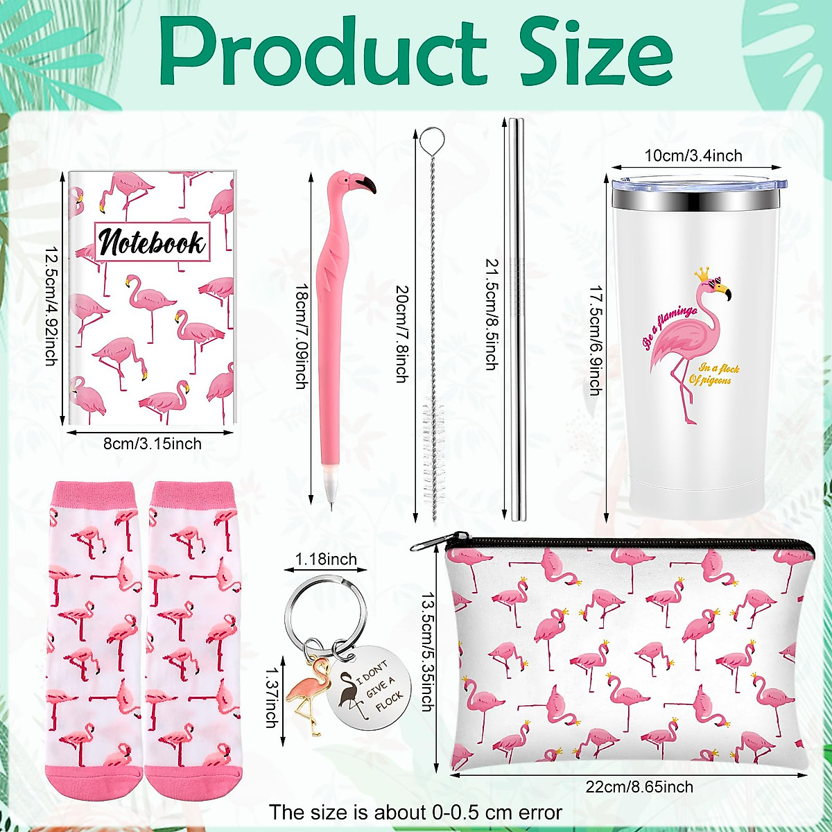 Panitay 6 Pcs Flamingo Gifts Set Pink Flamingo Socks Flamingo Stainless Steel Tumbler Notebook Pen Cosmetic Bag Keychain