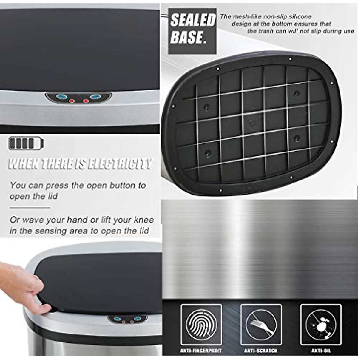 XXFBag Kitchen Trash Can 13 Gallon Garbage Can, Sensor Trash Can Touchless Stainless Steel Trash Can, Brushed Dustbin 50 Liter Motion Trash Bin Metal Waste Bin with Lid for Home Bathroom Office Restroom, Silver