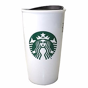 Starbucks Classic White and Green Coffee Traveler Tumbler Double Wall Ceramic Coffee Travel 12 oz