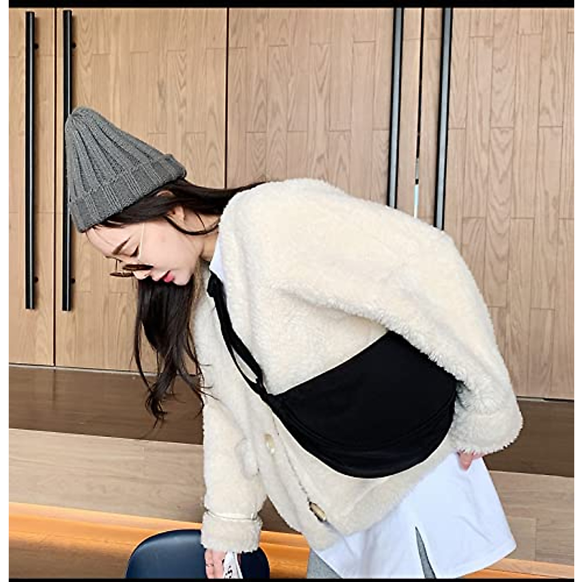 Hipi-shop Fashion color Personalized design nylon dumpling bag crossbody bag street style shoulder bag purse wallet for men and women (Black)